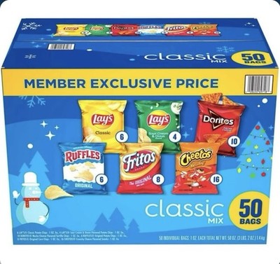 Frito-Lay Classic Mix Variety Pack Chips, 50 Ct (3 lb 2 oz) Party Size ...