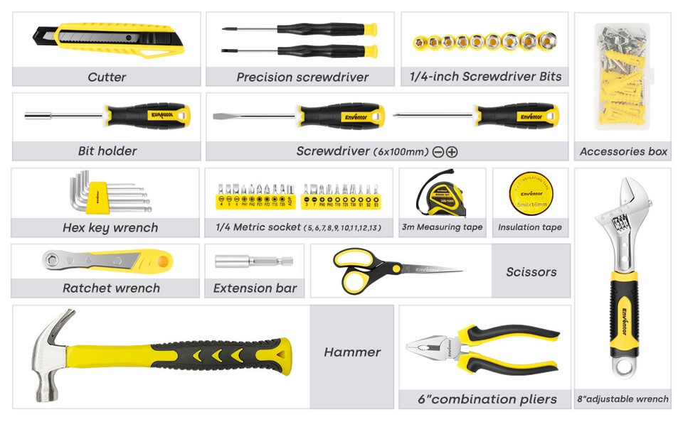 General Household Hand Tool Kit Basic Tool Set w/Toolbox Storage Case ...