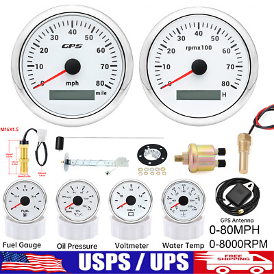 6 Gauge Set 85mm GPS Speedometer 0-80MPH Waterproof for Marine Boat Car ...