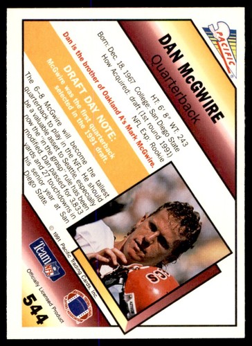 1991 Pacific Dan McGwire Rookie . Seattle Seahawks #544 | eBay