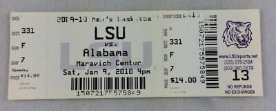 CBK 2010 01/09 Alabama at LSU Basketball FULL Ticket | eBay