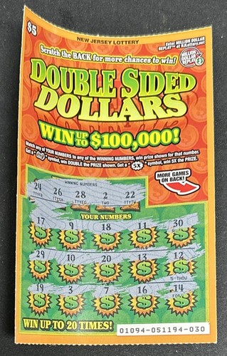 Losing NJ Scratch Off Lottery Ticket Double Sided Dollars - Bent - No ...