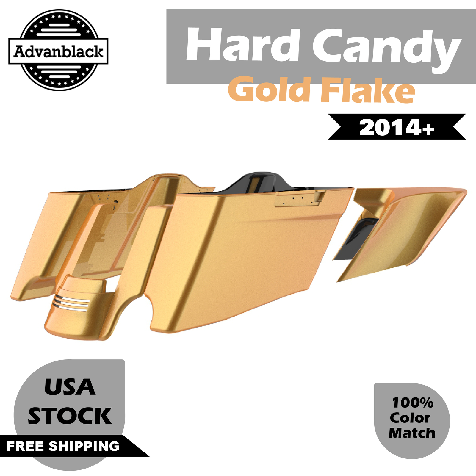 HARD CANDY GOLD FLAKE Fit Harley 2014+ CVO Tapered Stretched Extended ...