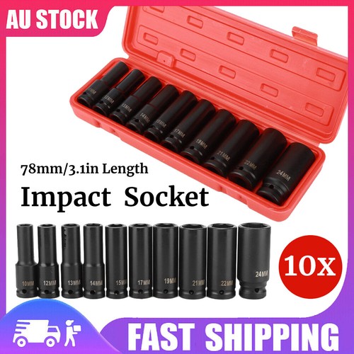 10PCS 1/2" Drive Air Deep Impact Sockets Steel Metric Socket 10-24MM ...
