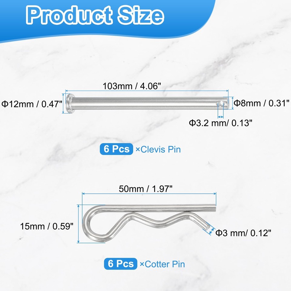 YELARXI Clevis Pin with R Shaped Spring Cotter Pin M8x100mm Single Hole ...