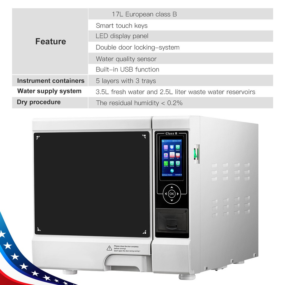 17L/22L/Dental Medical Class B Autoclave Vacuum Steam Sterilizer Built ...