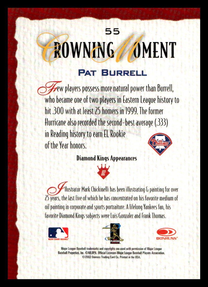 2002 Donruss Diamond Kings #55 Pat Burrell Philadelphia Phillies | eBay