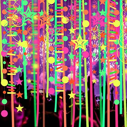 508feet Crepe Paper Neon Streamers Glow in The Dark Party Mixed Color ...