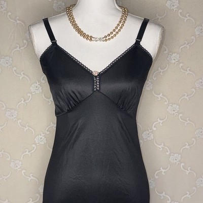 Vintage 1950s Woman’s Black Nylon Semi Sheer Full Slip Dress Size 32 ...