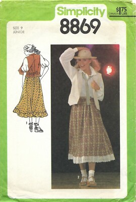 Simplicity 8869 COUNTRY CHIC Ruffle Skirt, Vest & Tie Sz Juniors 9 CUT ...