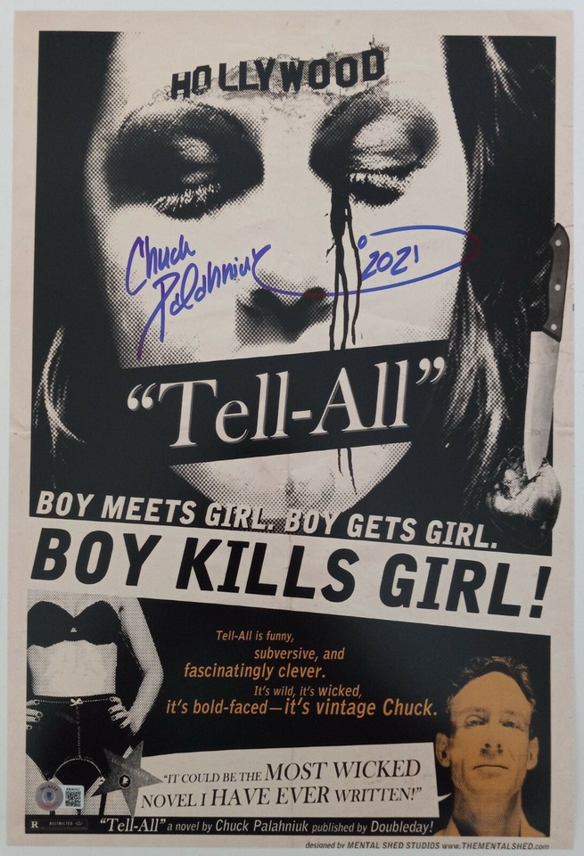 Chuck Palahniuk signed 12x18 Tell All movie poster photo Beckett COA ...