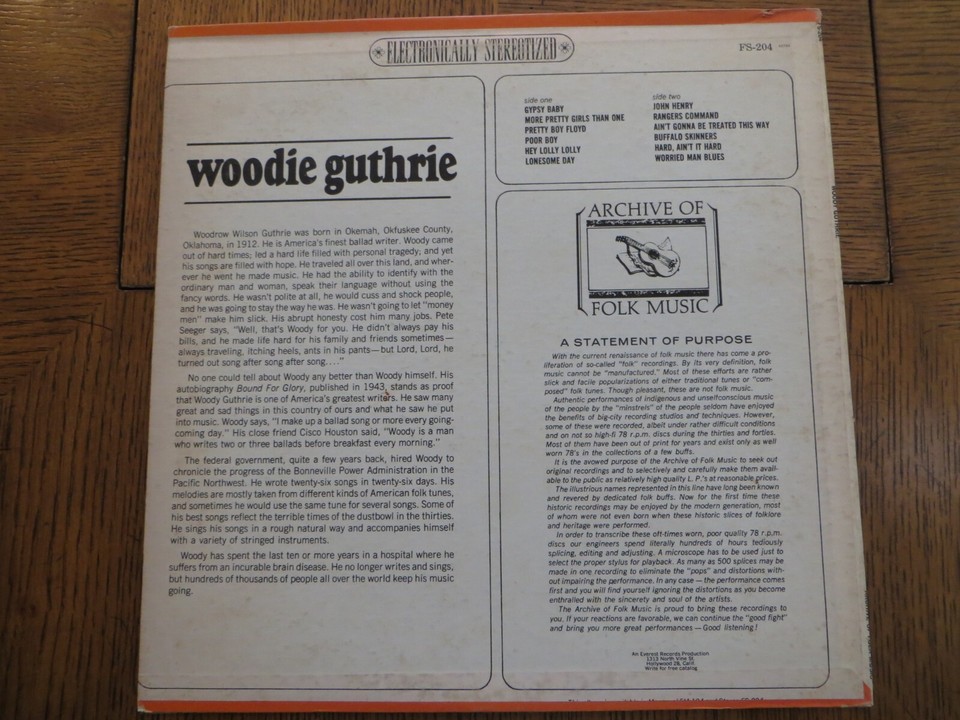 Woody Guthrie – Woody Guthrie - 1973 - Archive Of Folk Music FS-204 ...