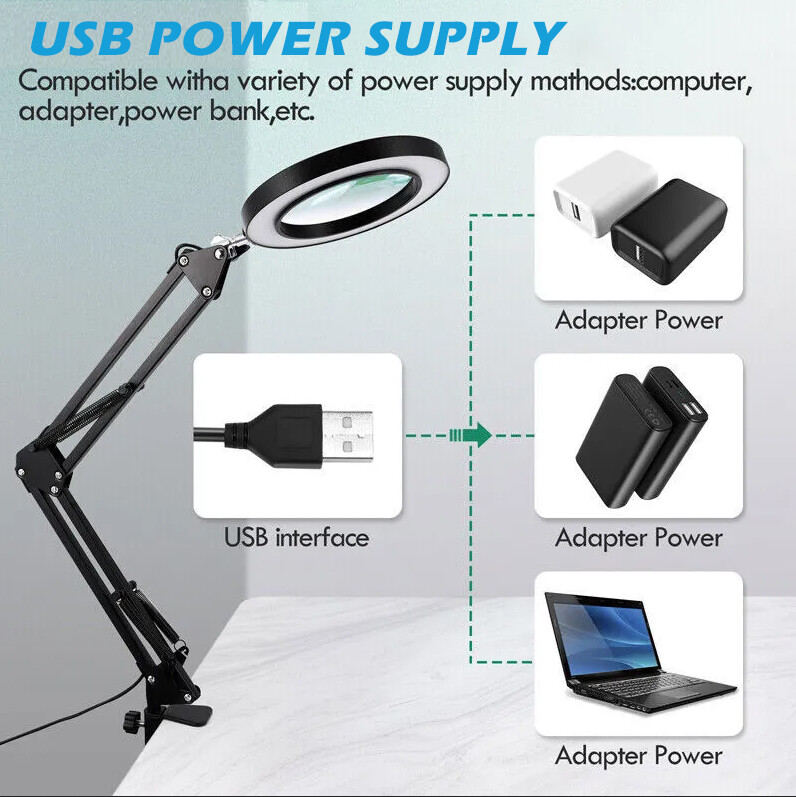 USB Magnifying Glass with LED Light 10X Magnifier Crafts Reading Desk ...