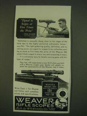 1939 Weaver Model 330 Scope Ad - Equal to scopes at five times the ...