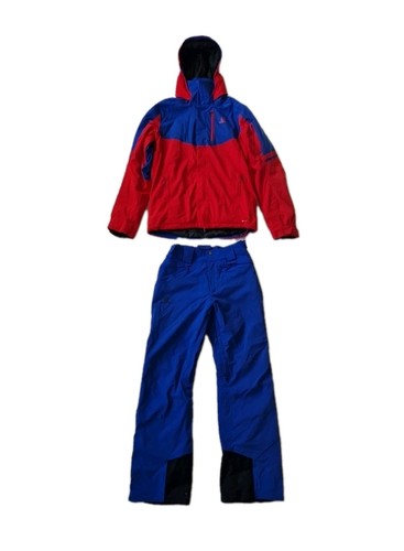 Salomon Mens Red/Blue Ski Jacket & Trouser Set Hooded Advanced Skin Dry ...