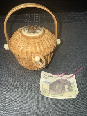 Vintage Nantucket Basket w/carved Scrimshaw by Artist Linda Layden | eBay