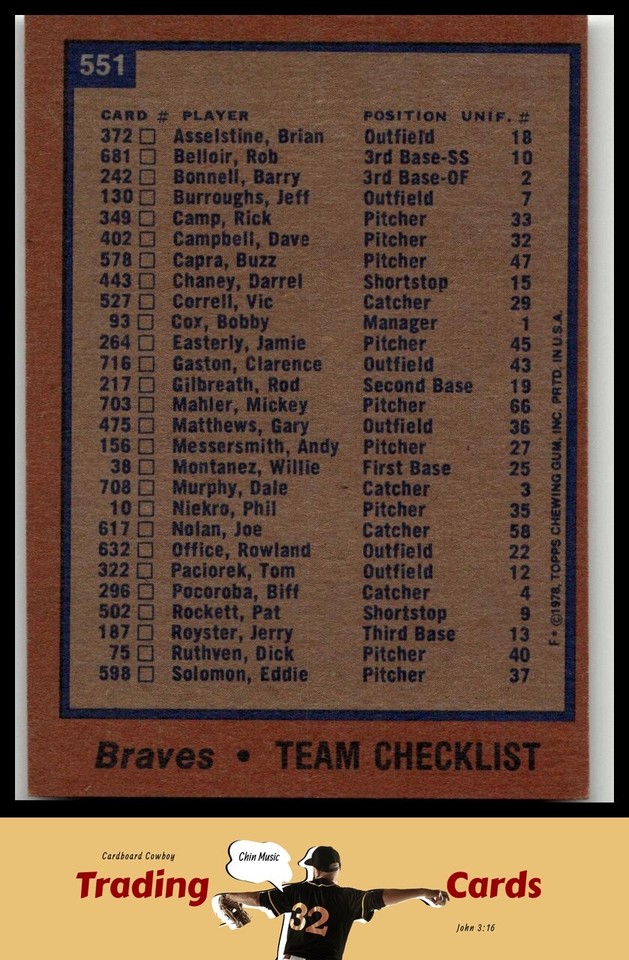 1978 Topps #551 Atlanta Braves Team Card Baseball Card EX Clean | eBay