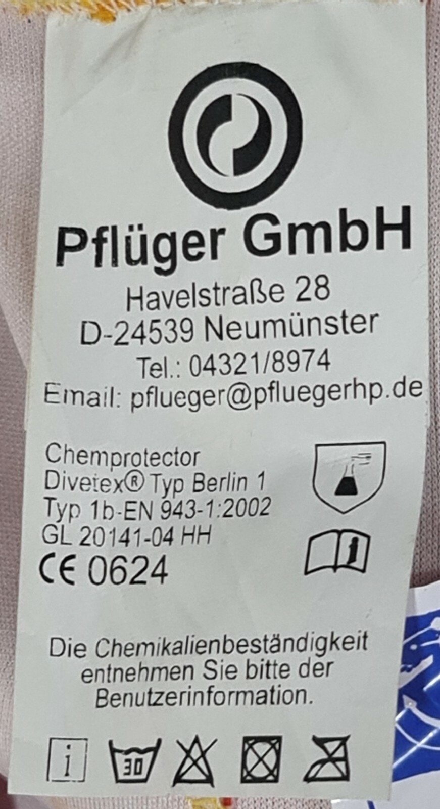 PFLUGER TYPE:1b-EN 943-1 CHEMICAL PROTECTION SUIT GL 20141-04 HH SIZE ...