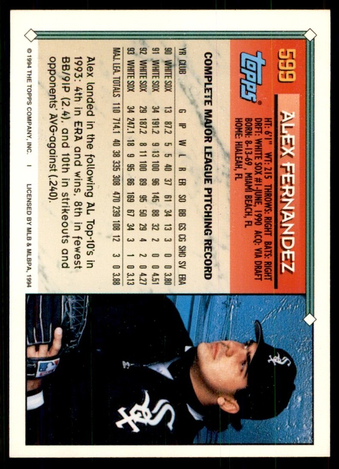1994 Topps Alex Fernandez Baseball Cards #599 | eBay