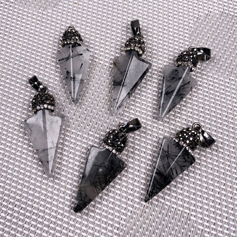 Natural Black Quartz Rutilated Arrow Pendant Black Hair Crystal ...