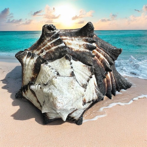 Conch Seashell Black White Spiky Rare Natural Big Decorative Ocean Sea ...