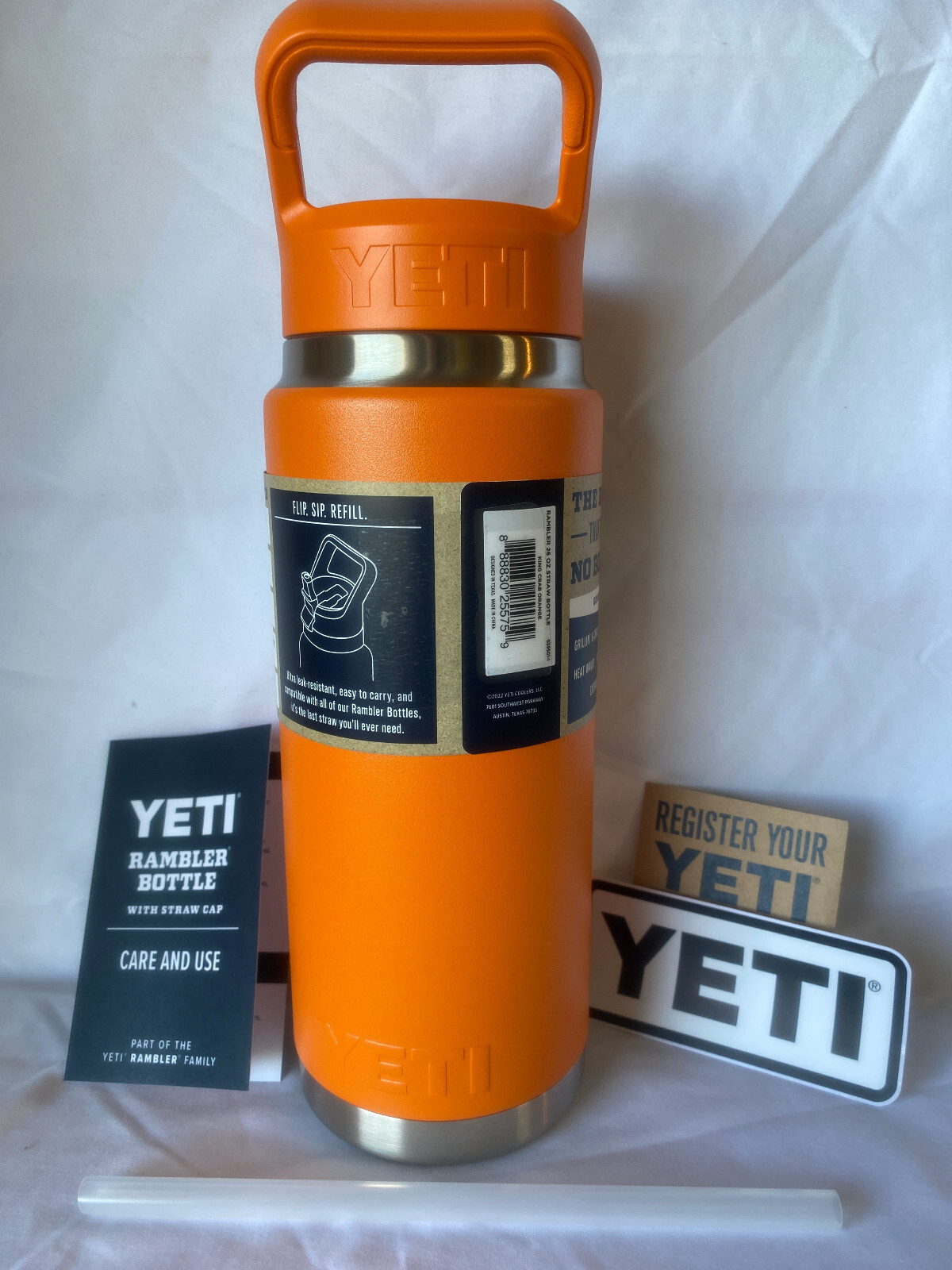 NEW Yeti Rambler 26oz water bottle with flip straw lid King Crab Orange ...