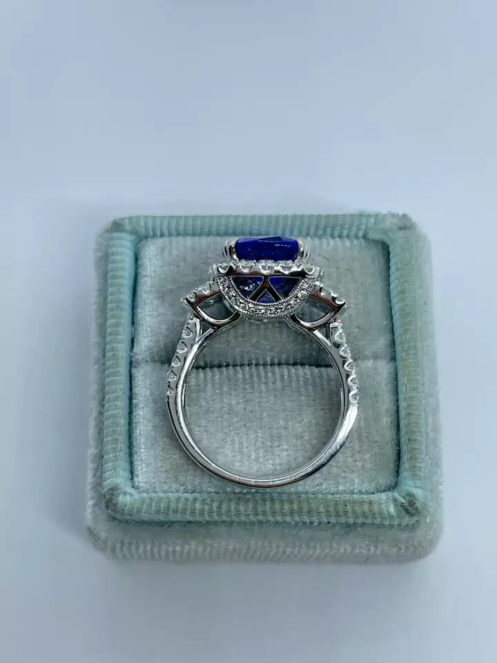 3Ct Cushion Cut Lab-Created Tanzanite Halo Engagement Ring 14K White ...