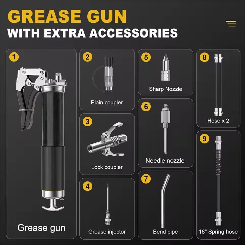 8000PSI Heavy Duty Grease Gun Kit for 14 Oz Pistol Grip Lube Grease Gun ...