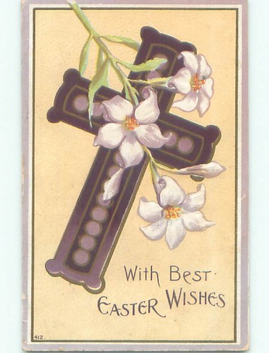 Pre-Linen religious PURPLE JESUS CROSS AND EASTER LILY FLOWERS : 60k ...