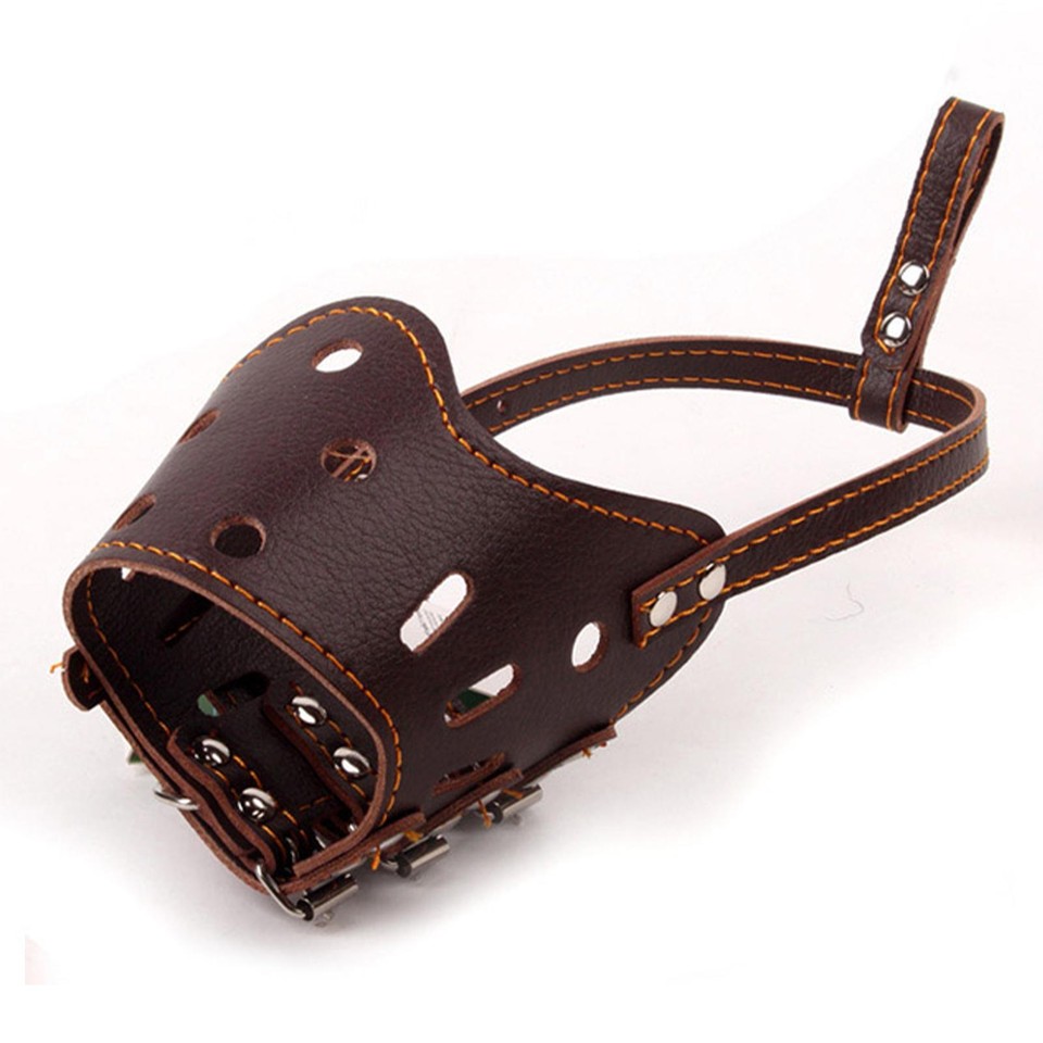 Large Medium Dog Pet Leather Muzzle Mouth Cover Anti Barking Biting ...