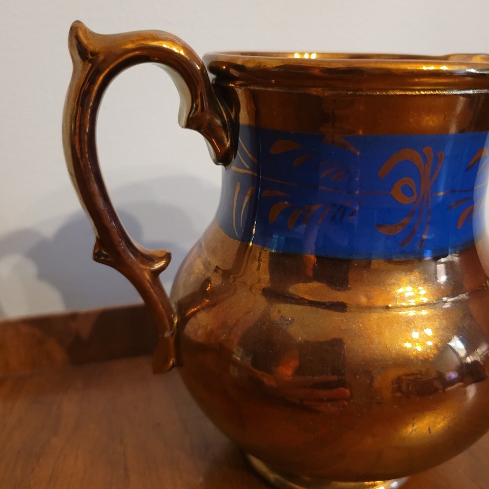 Vintage Copper Luster Creamer Pitcher With Blue Floral Band 1820-1890 ...