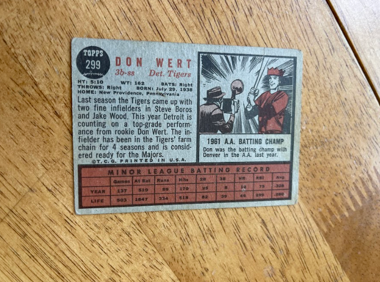 DCC: 1962 Topps Don Wert Rookie RC Detroit Tigers #299 FAIR | eBay