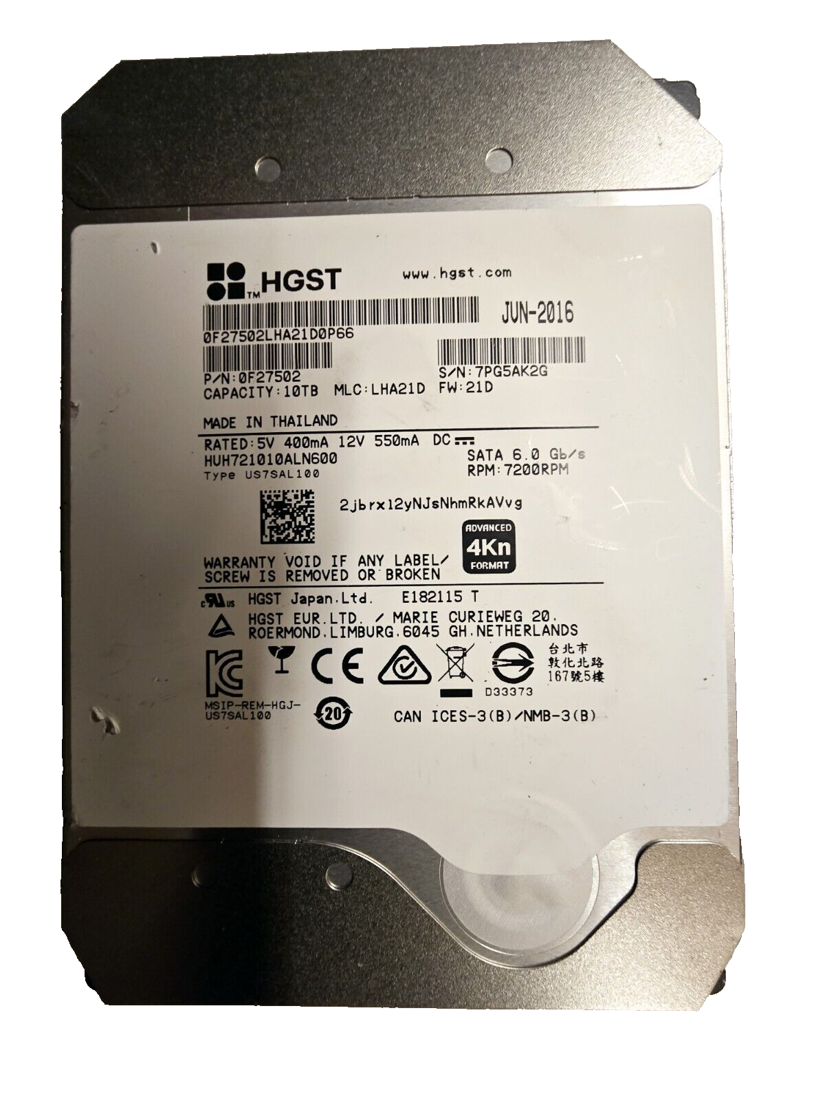 HGST 10TB SATA _ 6Gb 3.5" HDD-HUH721010ALN600 | eBay