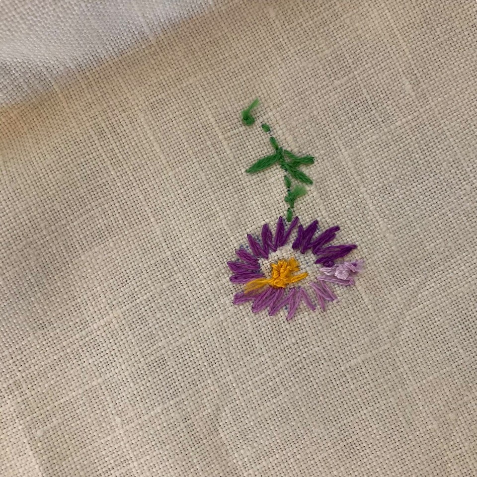 Hand Embroidered Floral Linen Tablecloth Crochet Edge Colorful Flowers ...