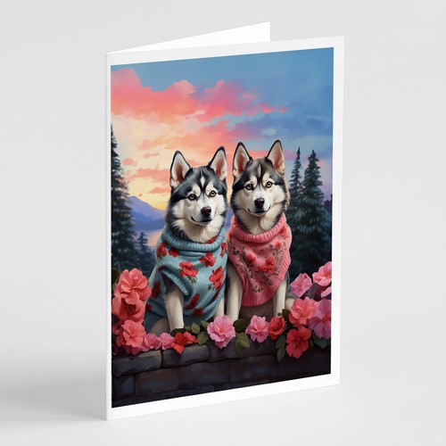 Siberian Husky Two Hearts Greeting Cards Envelopes Pack of 8 ...
