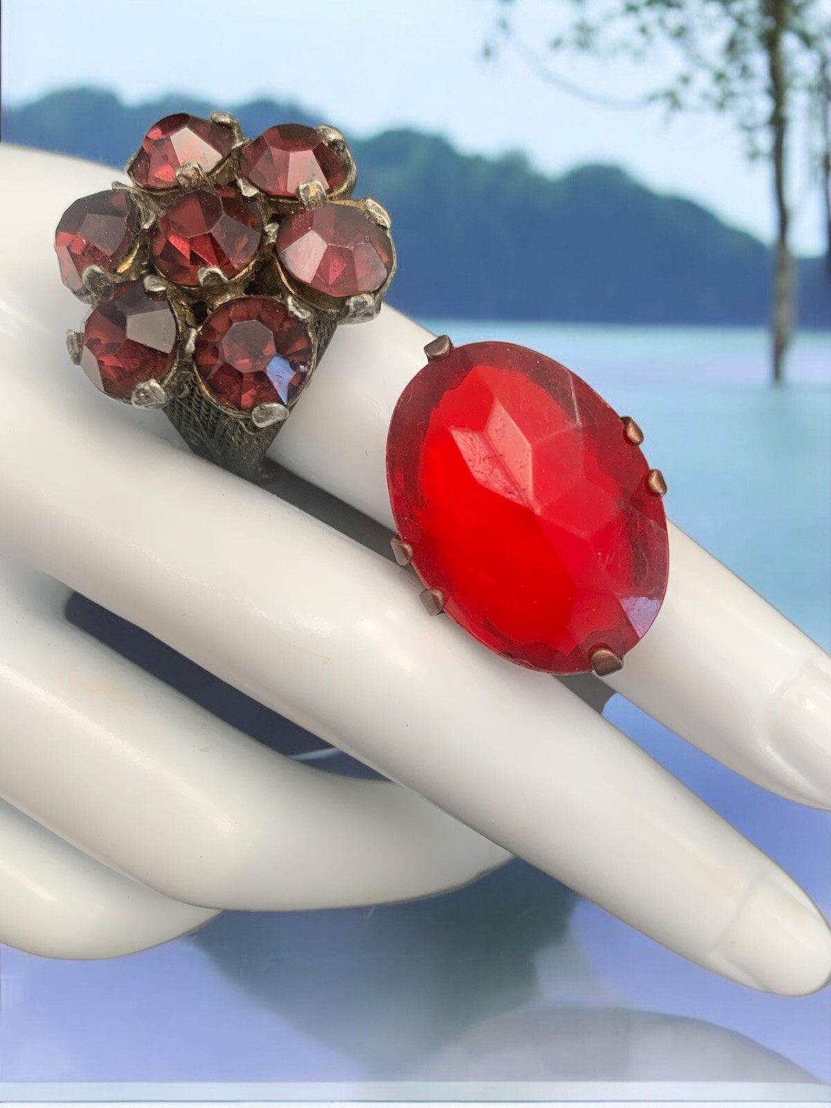 Vintage Antique Ring Lot Of 2 Paste Stone Red Purple … - Gem