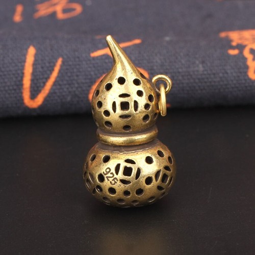 Retro Handmade Copper Hollow Lotus Gourd Keychain Lucky Pendants Brass ...