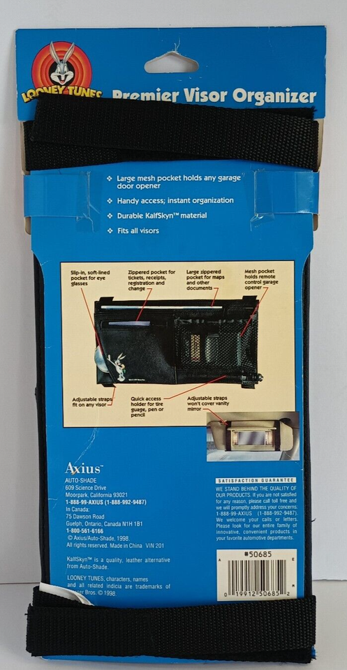 RARE VINTAGE LOONEY TUNES BUGS BUNNY AUTO SHADE SUN VISOR ORGANIZER ...