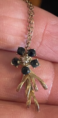 Vintage Dark Blue Spinel & Diamond Chip 14kt Gold Filled Flower ...