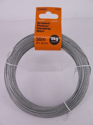 50M x 1.8mm Everhang 5kg Braided Picture Hanging Wire Zinc Plated Steel ...