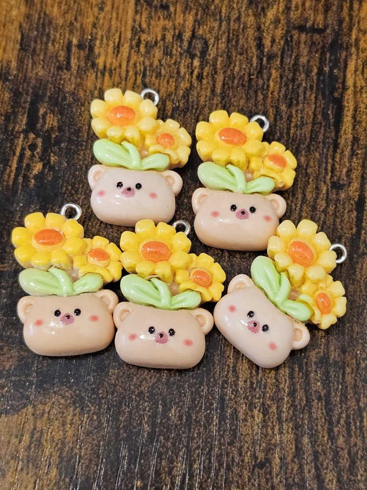 5 Teddy Yellow Flower Pot Resin Charms for Jewellery Making. | eBay UK
