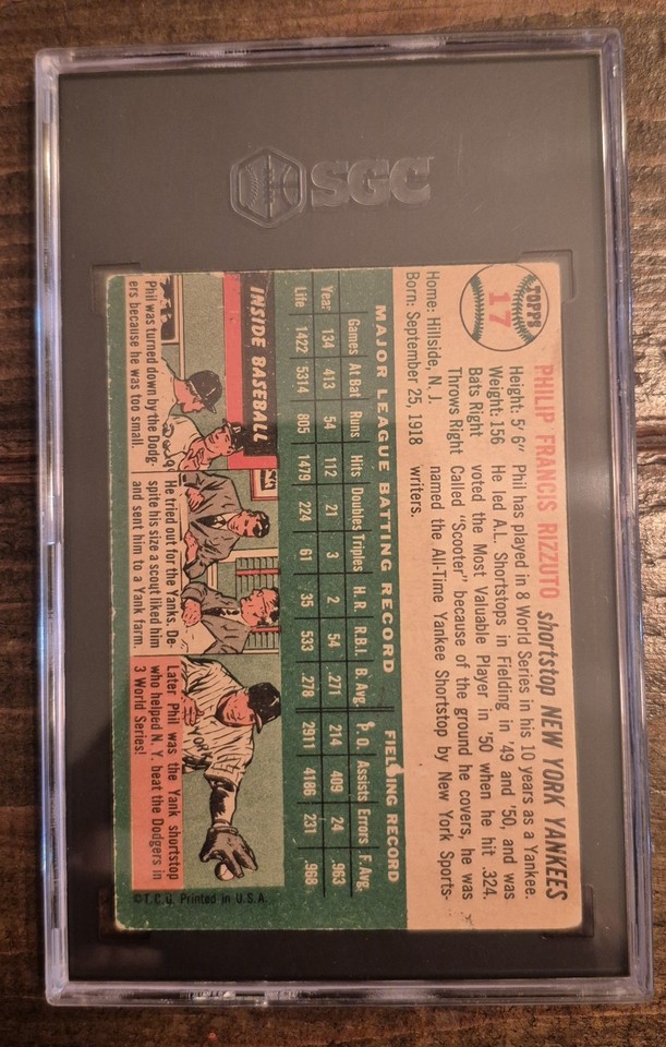 1954 Topps - Phil Rizzuto #17 White Back SGC 2.5 Yankees, Centered! | eBay