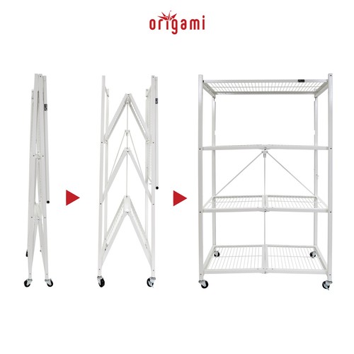 Origami 4 Tier Heavy Duty Multi Purpose Storage Rack w/ Wheels, White ...