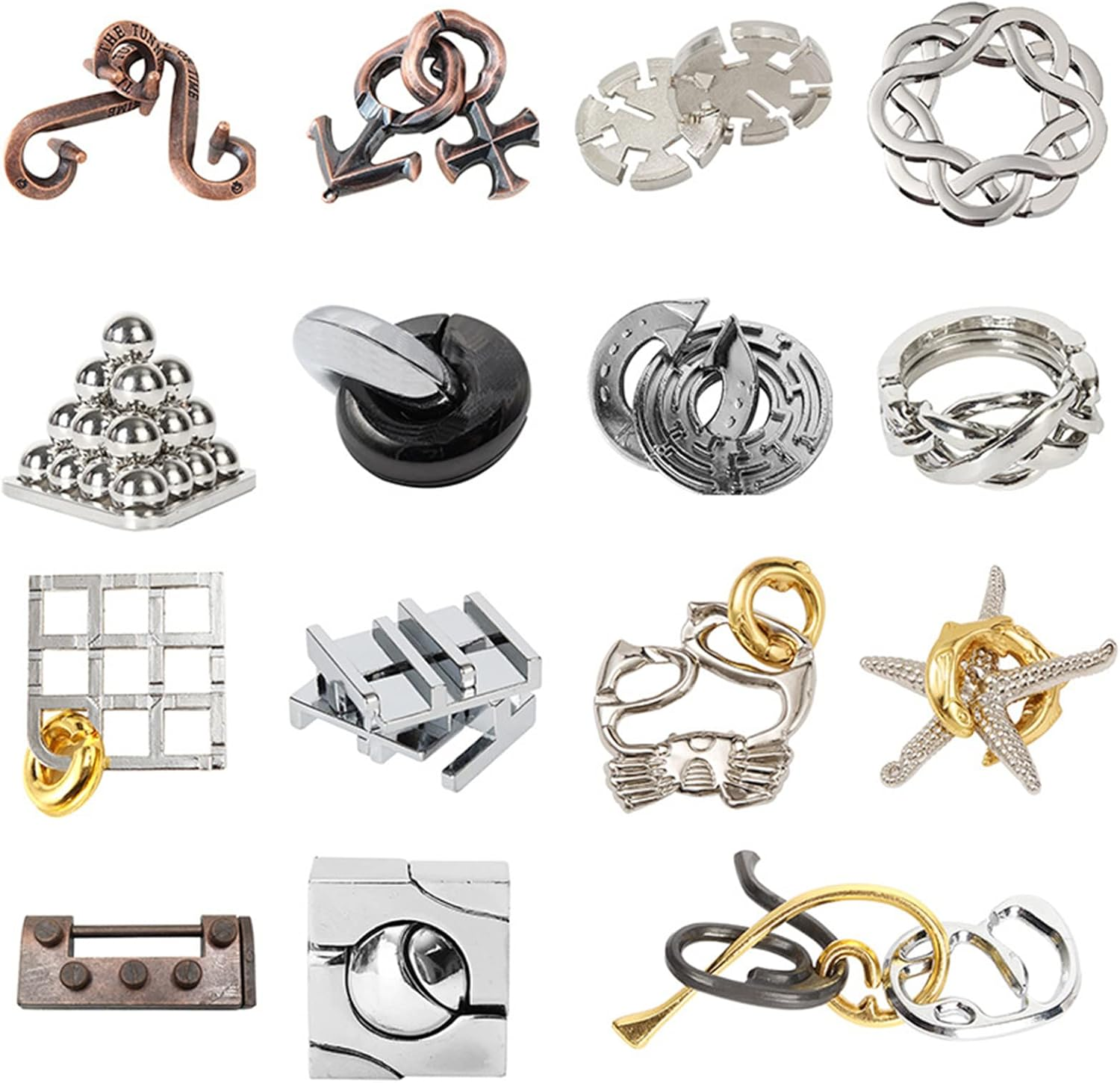 15Pcs/Set Brain Teaser Metal Puzzle Sets, 3D Unlock Interlocking Puzzle ...