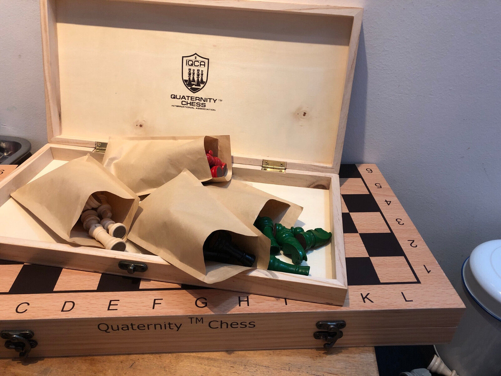 Quaternity 4 Player Chess Set 144 Squares Portable Foldable Wood Board ...