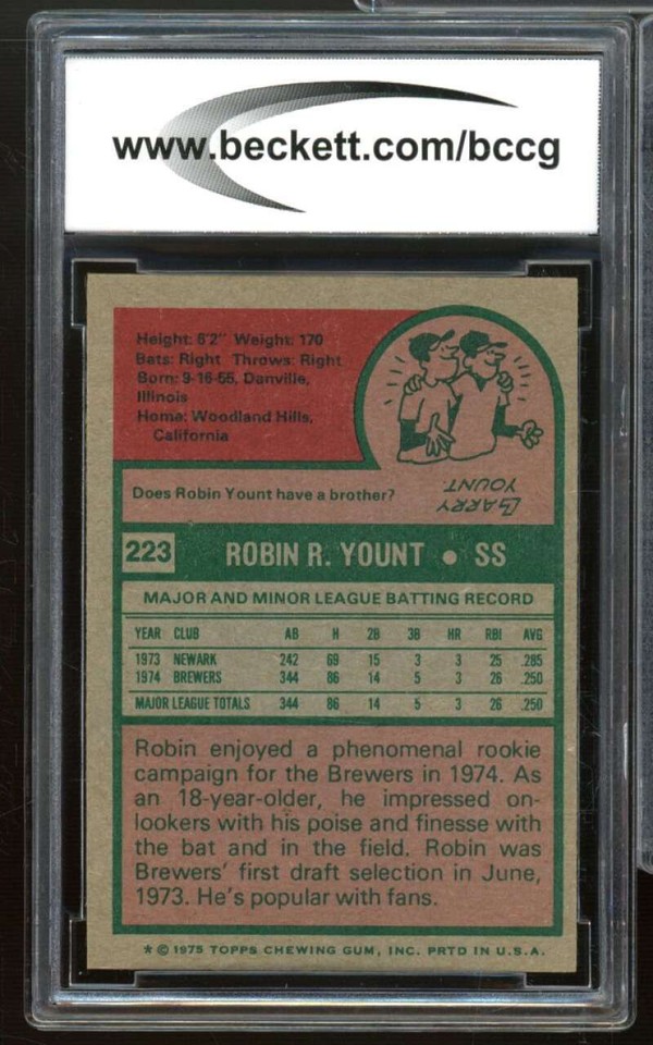 1975 Topps #223 Robin Yount Rookie Card BGS BCCG 9 Near Mint+ | eBay