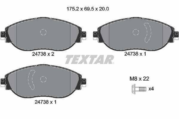 TEXTAR Front Axle BRAKE PADS SET for VW TIGUAN ALLSPACE 2.0 TDI 4motion ...