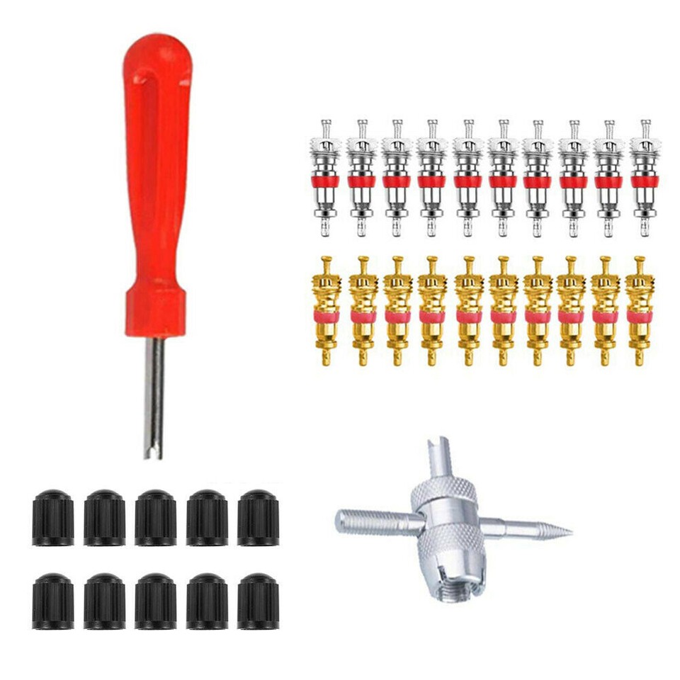 4 Way Tyre Valve Repair Tool stem remover Cars Trucks 4WD Caps Cores ...