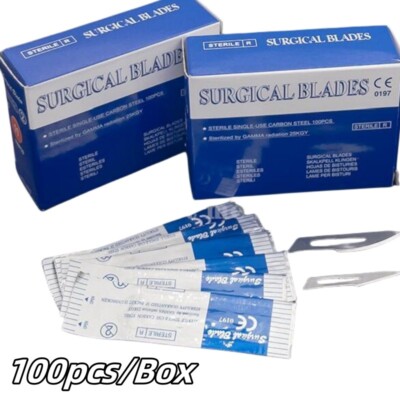 100PCS Sterile Surgical Carbon Steel Blades Scalpel Handle Dental ...