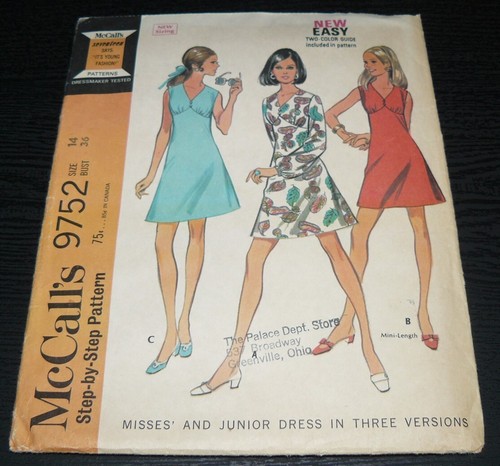 Vintage 1970s McCalls Sewing Pattern #9752 High Waisted Dress Size 14 ...